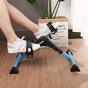 Ahmed Folding Under Desk Bike Pedal Exerciser for Arm/Leg Medical Fitness Exercise Bike Mini Portable Home Workout (Blue)