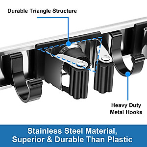 Piyl Broom Mop Holder Wall Mount, Hanger Mounted Metal Organization Garage Storage Garden Kitchen Tool Organizer for Home Goods