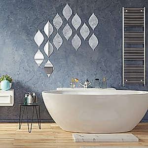 15 Pack Removable Acrylic Mirror Wall Stickers Teardrop Mirror Acrylic Wall Sticker 3D DIY Wall Decals Art for Living Room Bathroom Home Office Classroom, 11.8 x 6.6 Inch (Silver)