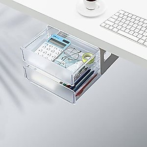 Under Desk Drawer Organizer - Hidden Self-Adhesive Under Desk Drawer Slide-out With 2 layers、Storage box for sticking under the table, suitable for office, classroom, home Under Desk Drawer (Withe)