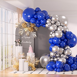 130pcs Royal Blue and Silver Balloons Garland Arch Kit, 18 12 10 5 Inch Different Sizes Pack Blue Silver Latex Balloon for Wedding Bachelor Birthday Christmas Party Garland Decoration