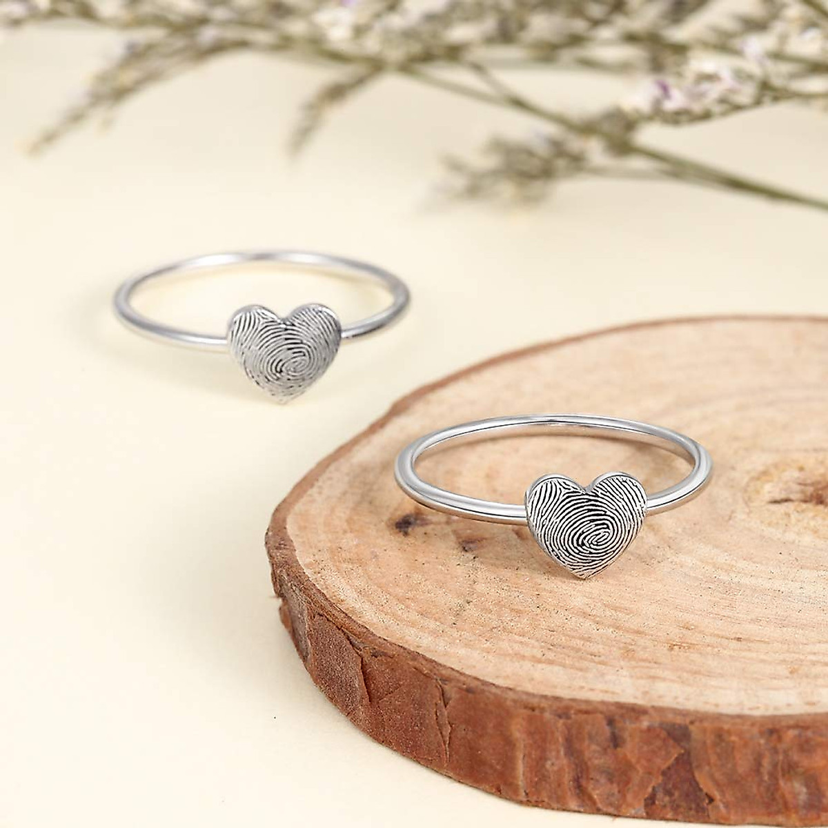Molywoo Personalized Fingerprint Rings for Women Tiny Dainty Fingerprint Heart Ring Customized Jewelry for Mother Gift (7)