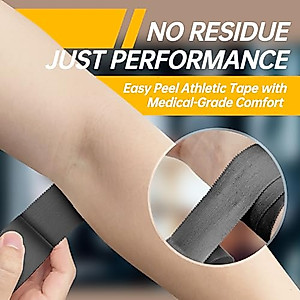 Dimora 4-Pack Black Athletic Tape - Strong Adhesive Sports Tape No Sticky Residue Easy Tear Athletic Tapes & Wraps, Gymnastics Tape for Athletes(1.5in X 45ft)