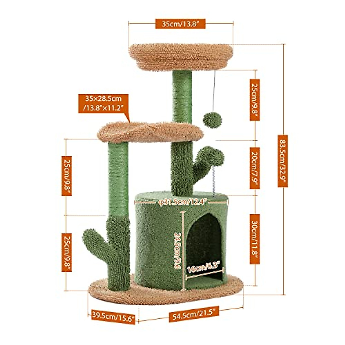 PAWZ Road Cat Tree 32 Inches Cactus Cat Tower Bundle with 23 Inches Cactus Cat Scratcher Featuring with 3 Scratching Poles