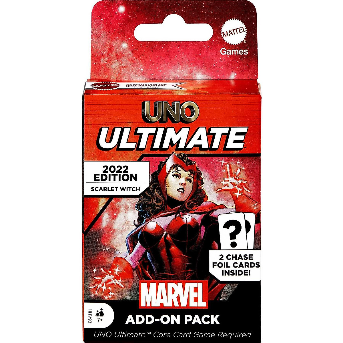 Mattel Games ​UNO Ultimate Marvel Card Game Add-On Pack with Scarlet Witch Character Deck & 2 Collectible Foil Cards, Gift for Collectors & Kids Ages 7 Years & Older