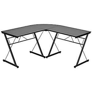 Tangkula L-Shaped Desk Corner Computer Desk, Space-Saving & Multifunctional Home Office Desk Writing Workstation Study Desk with Round Corner (Black)