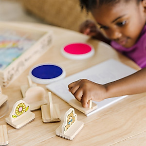 Melissa & Doug My First Wooden Stamp Set Favorites (8 Stamps with Handles, 2 Washable Ink Pads) Wooden Kids Stamps With Handles Set, For Kids Ages 3+