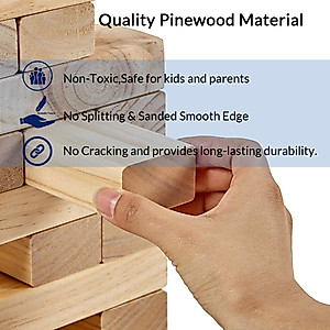 ApudArmis Giant Tumble Tower (Stack from 2Ft to Over 4.2Ft), 54 PCS Pine Wooden Stacking Timber Game with 1 Dice Set - Classic Block Giant Outdoor Game for Teens Adults Family