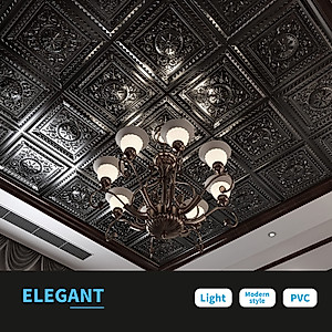 Art3d Drop Ceiling Tiles, Glue up Ceiling Tiles, 2'x2' Plastic Sheet in Black (12-Pack, 48 Sq.ft)