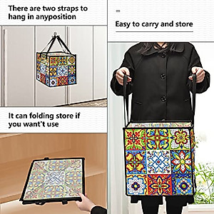 Kigai Mexican Talavera Cube Storage Bins, 13x13x13inch Collapsible Fabric Storage Cubes Organizer with Handles Decorative Storage Baskets for Home, Shelf, Closet