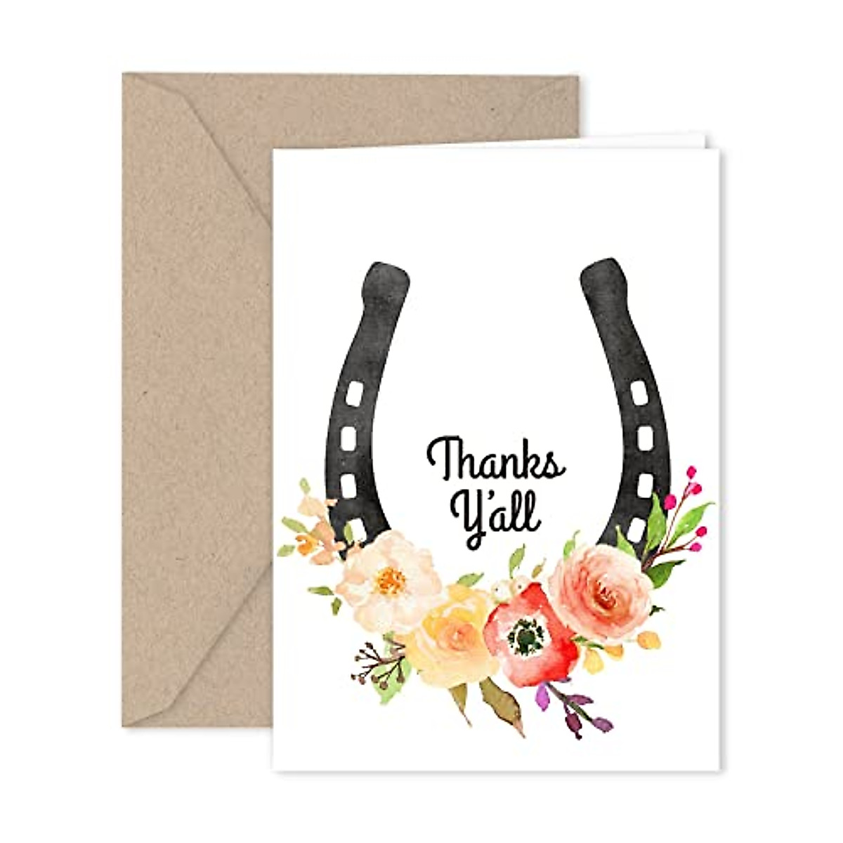 Paper Frenzy Western Thanks Y'all Thank You Note Cards and Kraft Envelopes - 25 pack