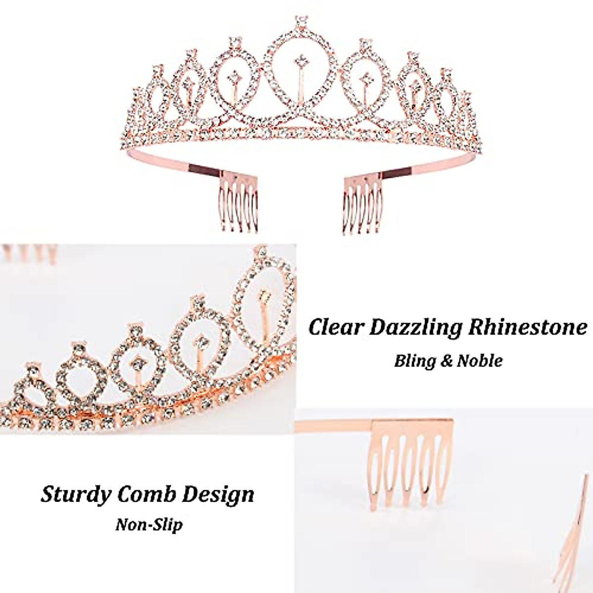 CAVETEE Birthday Crown and Sash for Women Birthday Queen Sash & Rhinestone Tiara Set and Sashes for Decorations Rose Gold Birthday Queen