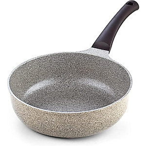 Cook N Home Nonstick Saute Skillet Pans 8 inch + 9.5 inch 2pc Set, Ceramic Marble Coating Deep Frying Pan Wok Stir-Fry Sauté Pan, Earth