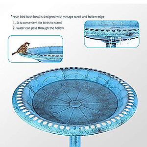 DREAM GARDEN 28 Inch Height Polyresin Birdbaths Lightweight Antique Outdoor Garden Pedestal Bird Bath Blue