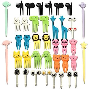 CKANDAY Set of 40 Lovely Animal Food Fruit Picks Forks, Mini Cute Cartoon Toothpick Sticks Decor for Kids Party Bento Lunch Box Sandwich Appetizer Pastry Decorative Cupcake Baby Dessert Cocktail