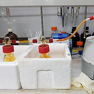 ALWSCI Lab Gas Washing Bottle Glass 1000mL Graduated Lab Buffer Bottle, Drechsel Head GL45 with Filter disc Adjustable Immersion, 2 threads GL14 PBT Red Screw Cap, 1set