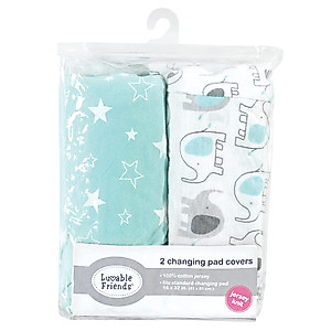 Luvable Friends Unisex Baby Fitted Changing Pad Cover, Boy Basic Elephant, One Size