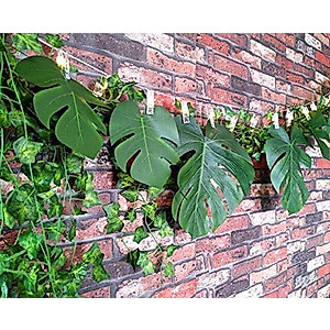84FT Artificial Vines with Leaves Fake Ivy Foliage Flowers Hanging Garland 12PCS Individual Strands Plus 12PCS Faux Monstera Tropical Palm Leaves,Home Party Wall Garden Wedding Decors Indoor Outdoor