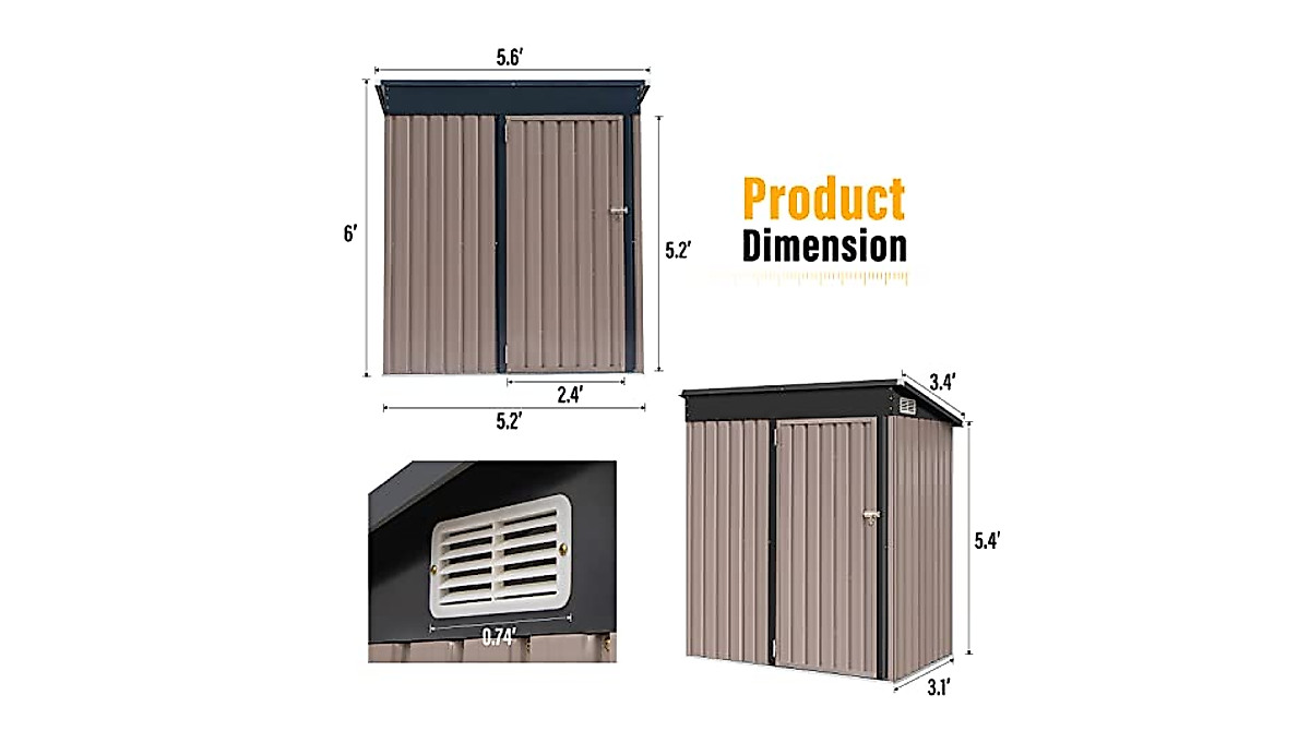 LAUSAINT HOME 5x3FT Outdoor Storage Shed - Weatherproof & Secure