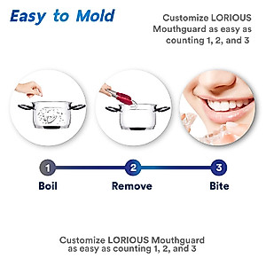LORIOUS Mouthguard - One Size Fits All Premium Set of 6 BPA Free Moldable, Customizable and Trimmable Medical Grade Mouth Guard for Grinding Teeth Clenching Bruxism, Sport Athletic, Whitening Tray