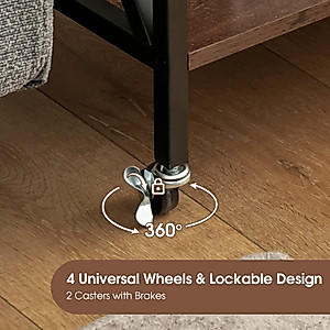 Giantex Record Player Stand, Vinyl Record Storage Table w/ 3 M-Shaped Dividers & 4 Rolling Wheels, Turntable Stand Holds Up to 250 Albums for Living Room, Office, Rustic Brown