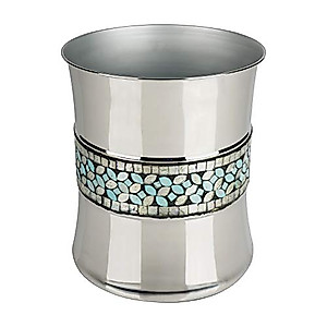 nu steel Sea Foam Wastebasket Trash Bin in Aqua Blue/Silver Glass Mosaic/ Stainless Steel for Bathrooms & Vanity Spaces