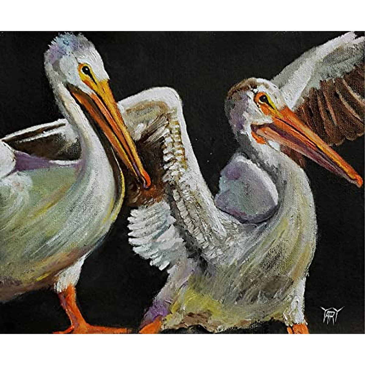 SOLD - Proud Pelicans, Seashore Birds by Internationally Renowned Painter Yary Dluhos