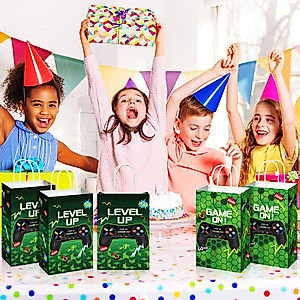 Crtiin 30 Pcs Video Game Party Gift Bags Gamer Theme Party Supplies Level up Game Paper Handbag Goodie Bag with Handle Gaming Party Favors for Girl Boy Birthday Party Decor (Dark Green, Light Green)