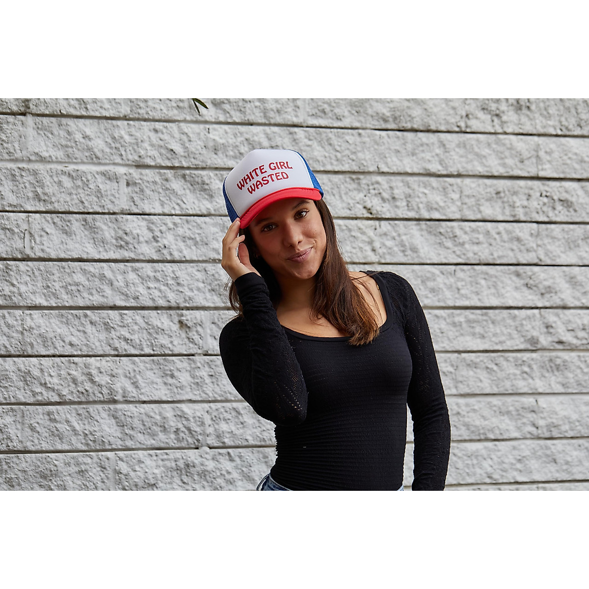 Funky Junque Bridal Snapback Trucker Hat - White Girl Wasted (White/red/Blue)