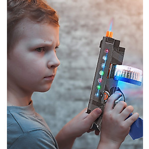 Mozlly Revolver Space Handgun Toy Set of 2 - Flashing LED Laser Guns for Kids with Sounds Effects, Realistic Blaster Gun Toy for Party Favors & Costume Dress Up Accessory Prop Pretend Play - 2 Pack