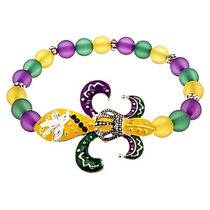 Elosee Mardi Gras Hand Painted Charm Frost Bead Stretch Bracelet