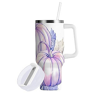 ODAWA 40oz Pastel Pumpkin Insulated Tumbler Cup with Straw and Handle, Vacuum Insulated Tumbler
