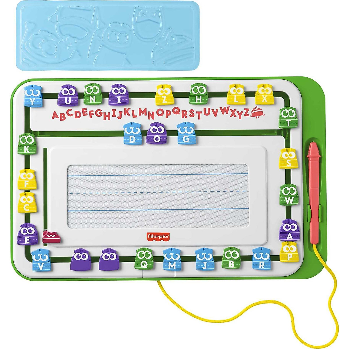 Fisher-Price StoryBots Slide Writer, mess-free magnetic drawing tablet with tethered pen and character stencil for preschool kids ages 3 years and up