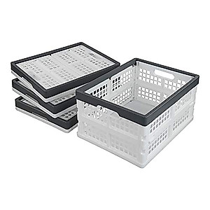 Teyyvn 4-Pack Collapsible Milk Crates, 15L Plastic Stackable Storage Bins Utility Folding Baskets