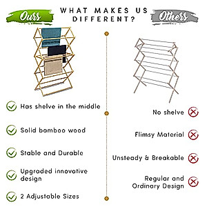 Bartnelli Bamboo Laundry Drying Rack for Clothes, Wood Clothing Dryer, Extreme Stability, Heavy Duty Built, Foldable, Collapsible Space Saving | Indoor-Outdoor Use - Pre-Assembled (X-Large - BDR-552)