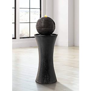 Dark Sphere Modern Zen Outdoor Floor Water Fountain 30" High with LED Light Bubbler Pillar for Garden Patio Backyard Deck Home Lawn Porch House Relaxation Exterior Balcony - John Timberland