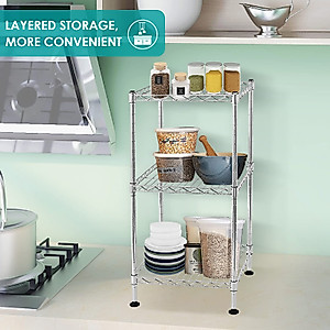 ANTSKU 3-Tier Adjustable Shelving Unit, Metal Wire Rack with Leveling Feet, Standing Storage Shelf for Laundry, Bathroom, Kitchen, Pantry, Closet (12" D x 12" W x 23.5" H, Chrome)