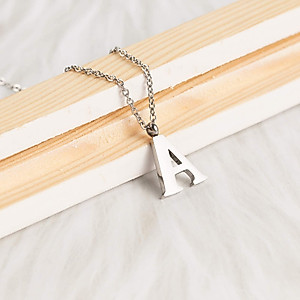 PARTNER Stainless Steel Silver Initial Necklace Alphabet Pendant Necklace 16" with 2" extender Women letter Necklace (Silver Initial A)