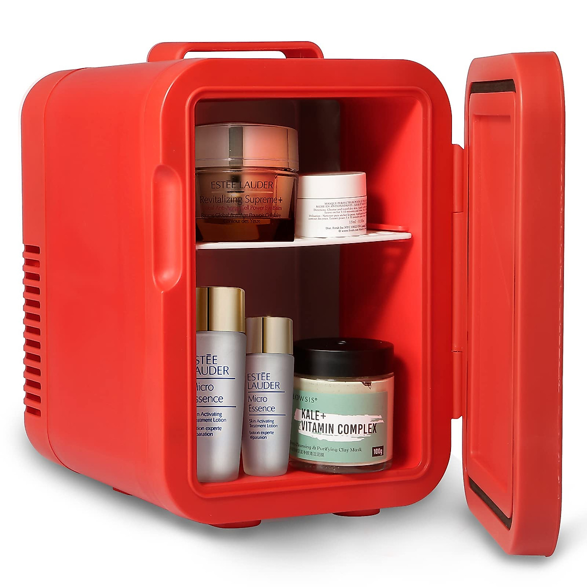 FavorCOOL Mini Skincare Fridge, 6 Liter/6 Cans Small Refrigerator Cooler Warmer 110V AC/ 12V DC Personal Fridge for Bedroom, Beverage, Makeup