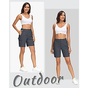 MAGCOMSEN Cargo Shorts for Women Lightweight Quick Dry Hiking Shorts with Pockets Summer Golf Shorts Grey Travel Shorts, S