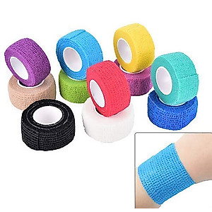VNDEFUL 6 Rolls Self-Adherent Tape Pressure Wrap Bandage Rolls Stretch Athletic Strong Elastic First Aid Tape for Sports, Wrist, Ankle, 1Inch X 5Yards (Color Random)