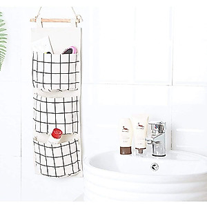 2 Packs Linen Cotton Fabric Wall Door Closet Hanging Storage Bag 3 Pockets Over The Door Organizer for Room Bathroom