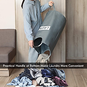 Lifesela 82L Large Laundry Basket, Collapsible Oxford Fabric Laundry Hamper, Durable Laundry Bag with Handle, Waterproof and Easy Carry Clothes Basket Clothes Washing Bin, 15" D × 28"H (Grey)