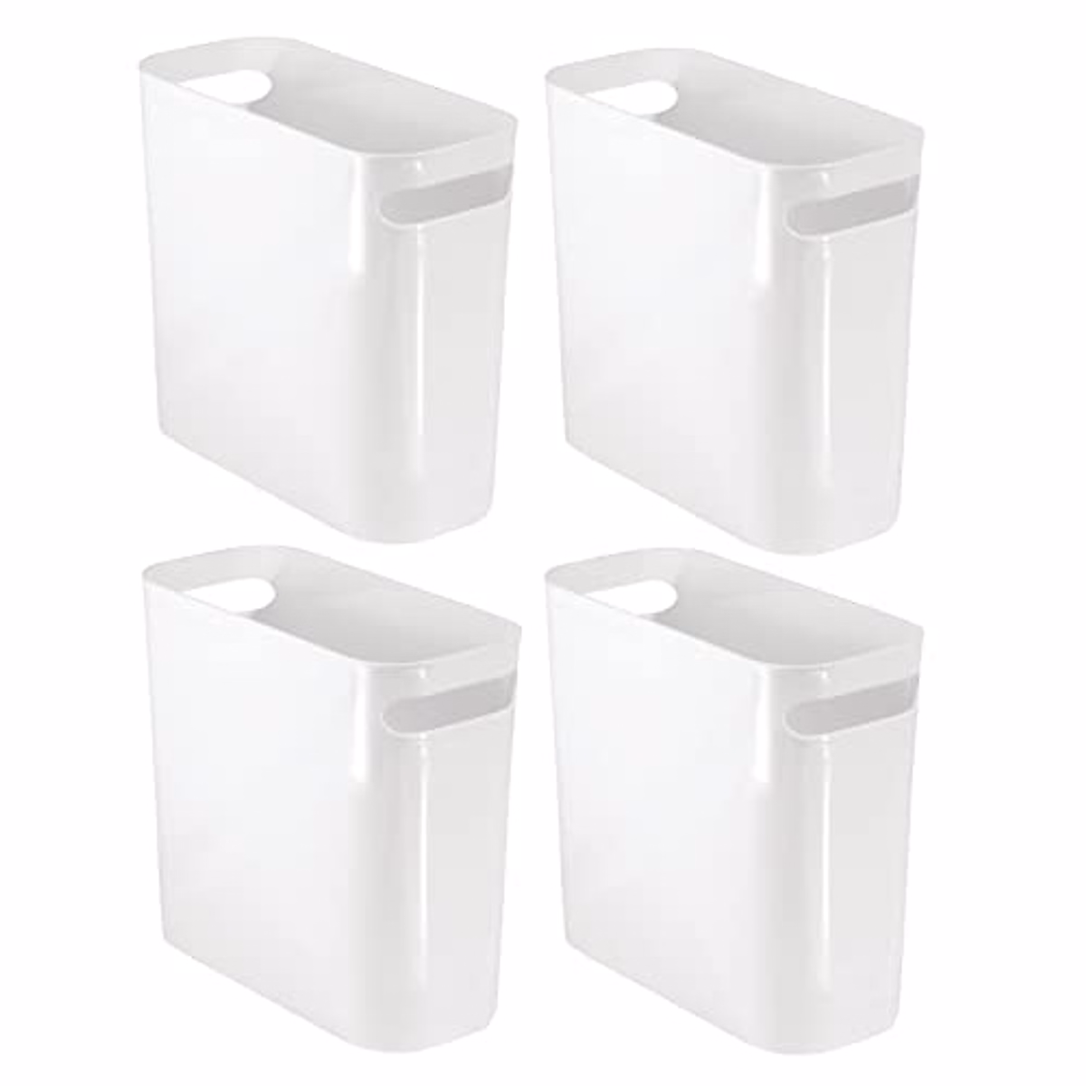 mDesign Plastic Small Trash Can, 1.5 Gallon/5.7-Liter Wastebasket, Narrow Garbage Bin with Handles for Bathroom, Laundry, Home Office - Holds Waste, Recycling, 10" High, Aura Collection, 4 Pack, White