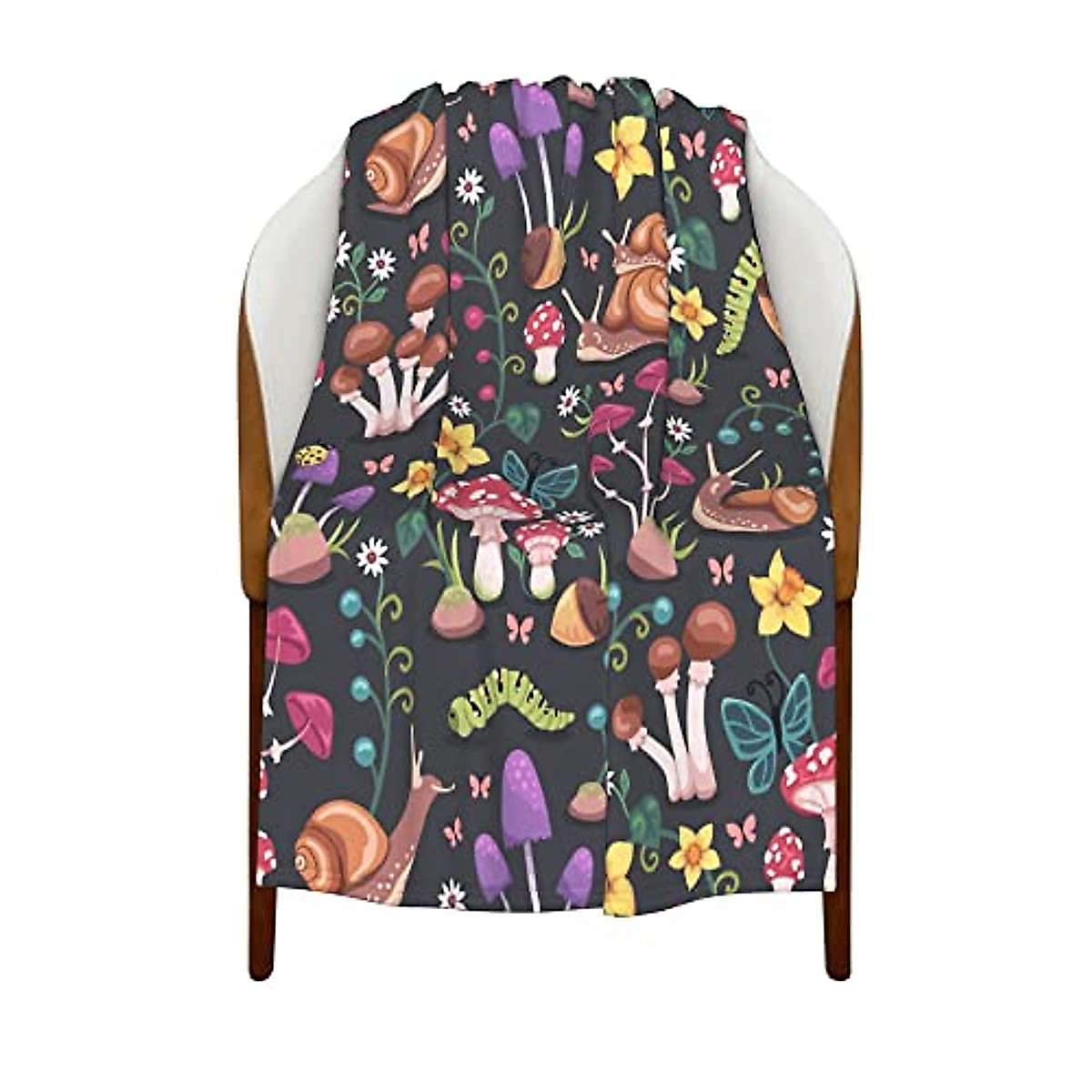 LAKIMCT Snail Mushroom Blanket for Couch Bed Throw Blanket, Aesthetic Decorative Blanket for Travel Camping Comfy Blanket, Full Size Blanket, 30x40 inch