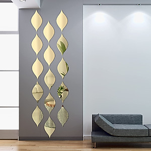 Amyhill 15 Pack Acrylic Mirror Wall Stickers Teardop Mirror Stickers Wall Decor Wavy Mirror Stickers Removable 3D Wall Decals Art for Living Room Bathroom Home Decoration (Gold,Teardrop)