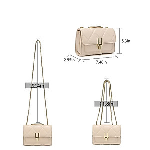 NW Crossbody Bags for Women Quilted Shoulder Purses and Handbags Lattice Texture with Chain Strap (Beige)