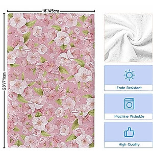 YOUNGKIDS Kitchen Towels Spring Peach Blossom Floral Absorbent Tea Towel Soft Hand Dish Towel Pink Reusable Washable Cleaning Cloth Hand Bath Towels for Bathroom Bar for Everyday Cooking (Pack of 2)