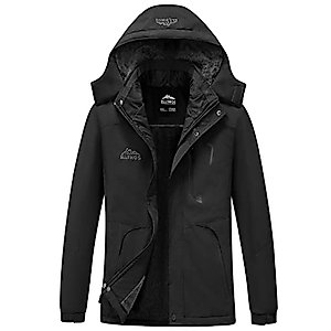 ELLSWOS Men's Waterproof Ski Jacket Winter Snow Coat Warm Hooded Raincoat Windproof Windbreakers, Black, Medium