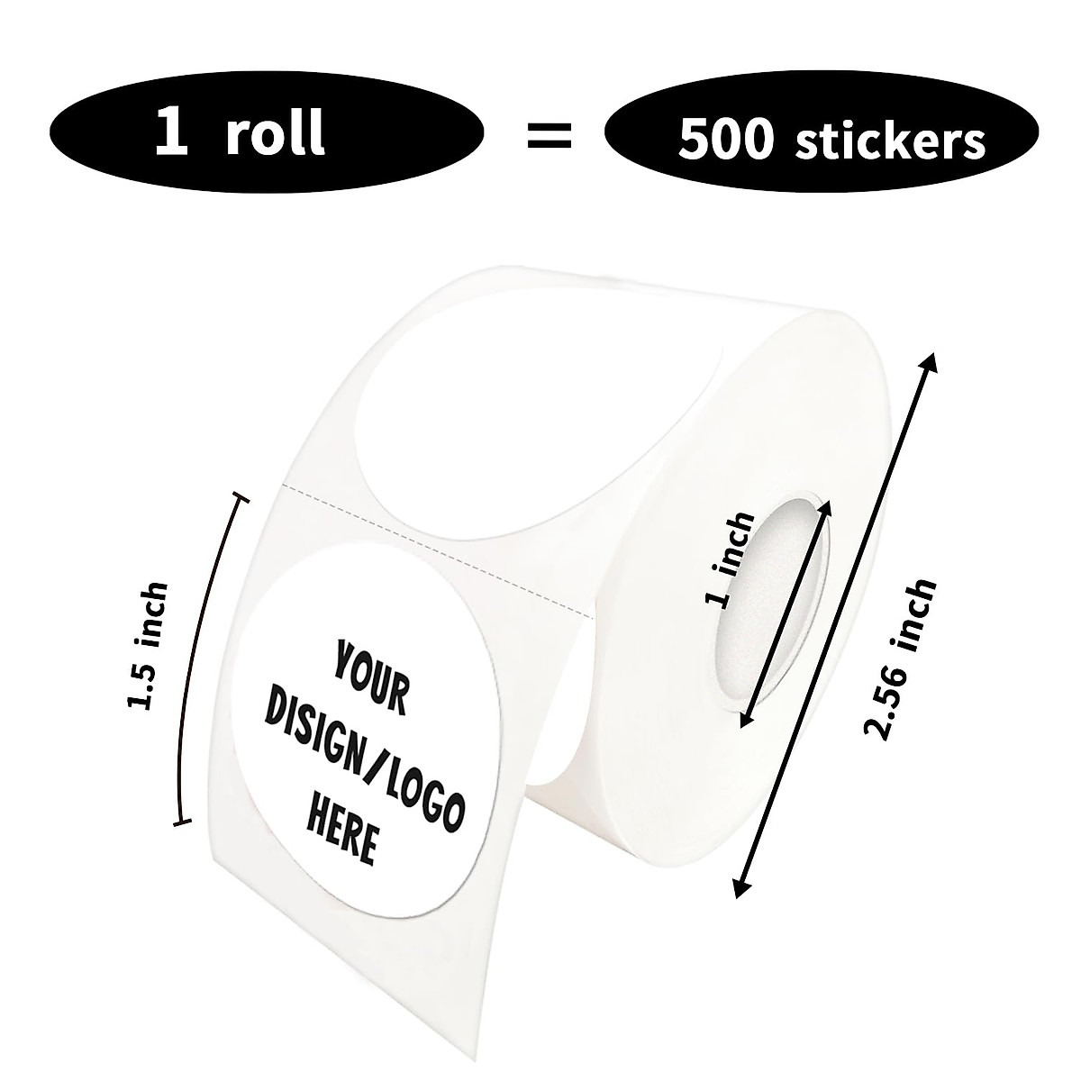 Yeachlaing 1.5 Inch White Round Thermal Sticker Labels, Self-Adhesive Circle Direct Thermal Labels, Multi-Purpose Roll Sticker Labels for DIY Logo Design with Perforation Line（ 500 Labels，1 Roll）